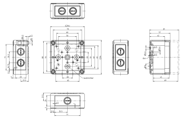 TK enclosure model PC 2518-16-tom - polycarbonate (metric knockouts ...