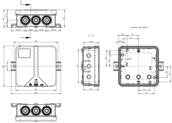 IP55 junction box i12 85x85x37mm grey - ITC Electrical Components