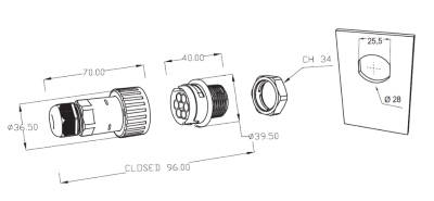 TEEPLUG panel mount PLUG connector IP68; w/Nut; 3-pole male insert ...